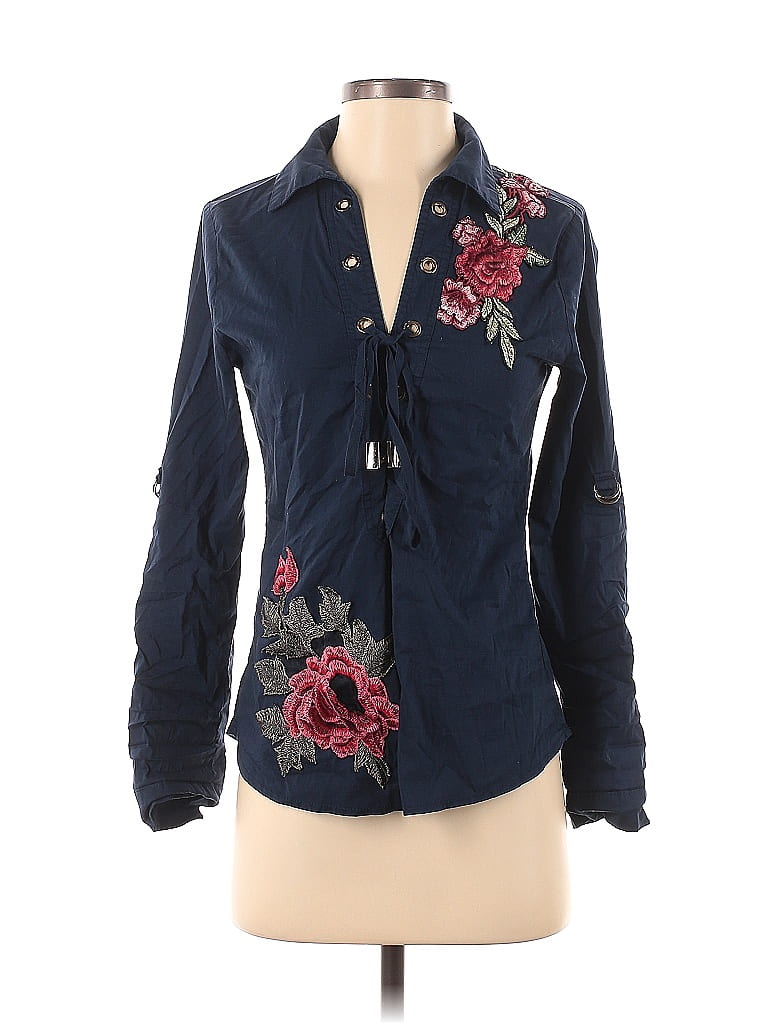 LC Lizette Collection Blue Long Sleeve Button-Down Shirt Size M - 50% ...