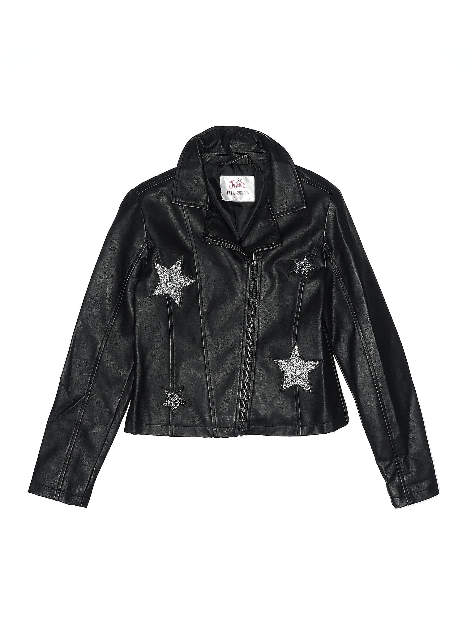 Justice 100% Polyurethane Stars Black Leather Jacket Size 12 - 61% off ...