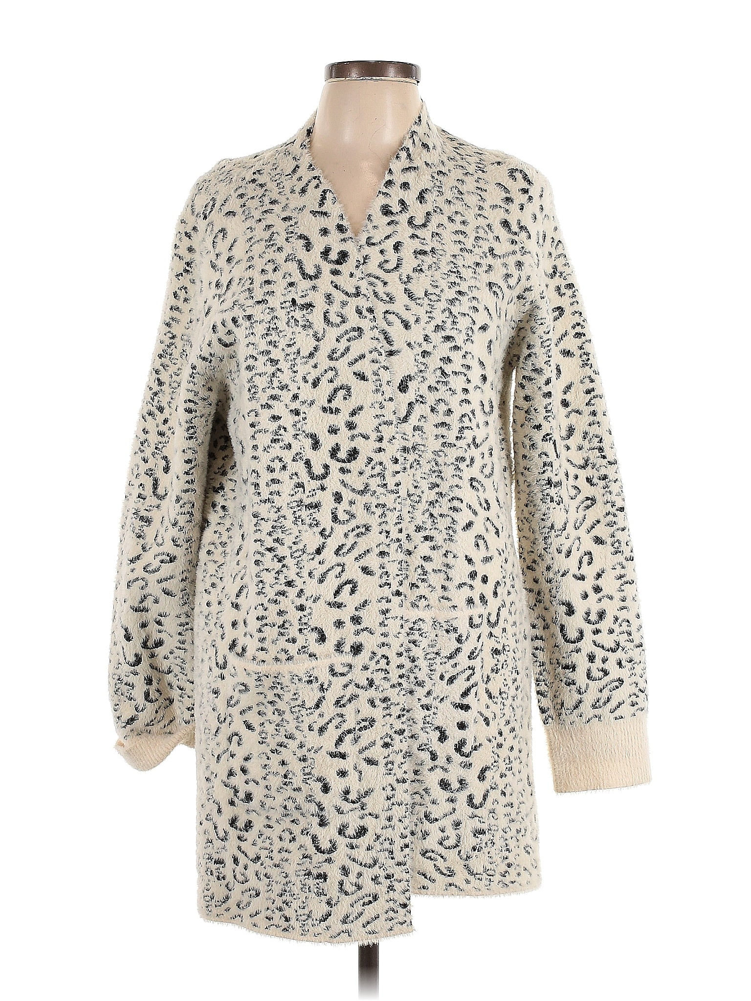Evolution by Cyrus Color Block Leopard Print Ivory Cardigan Size L - 77 ...