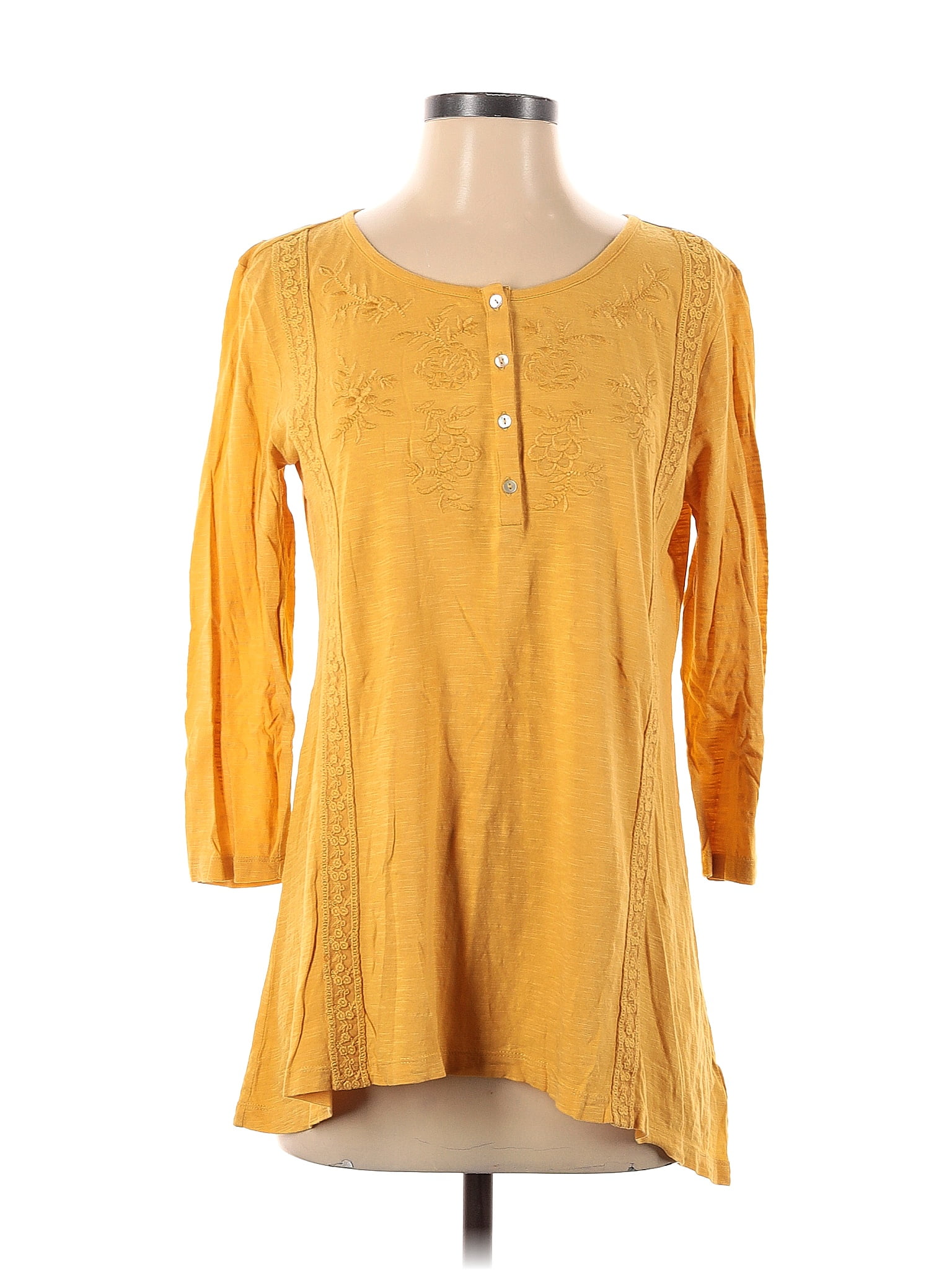 Logo By Lori Goldstein 100 Cotton Yellow Long Sleeve Top Size S 71