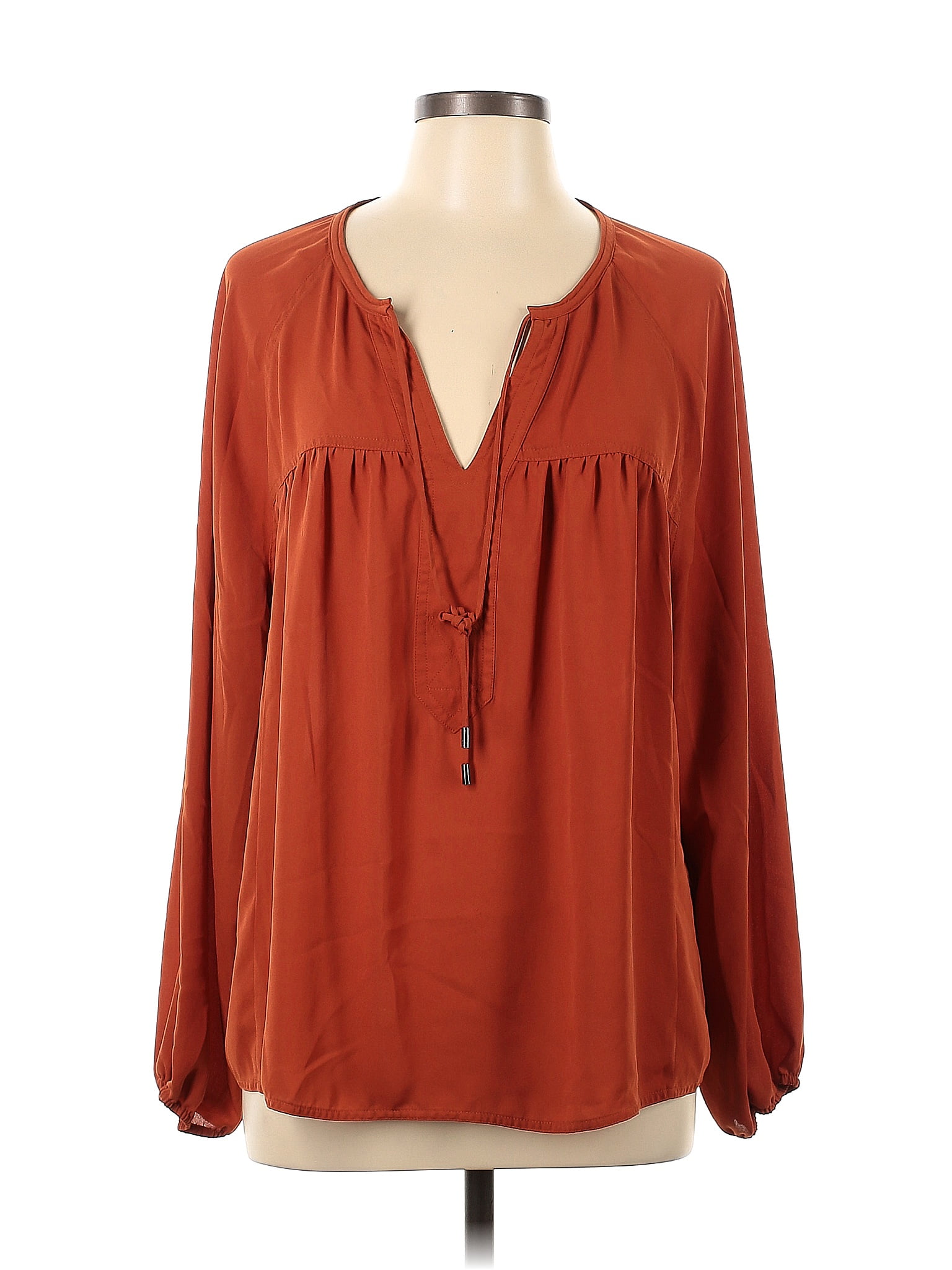 Chaus 100 Polyester Solid Burnt Orange Orange Long Sleeve Blouse Size