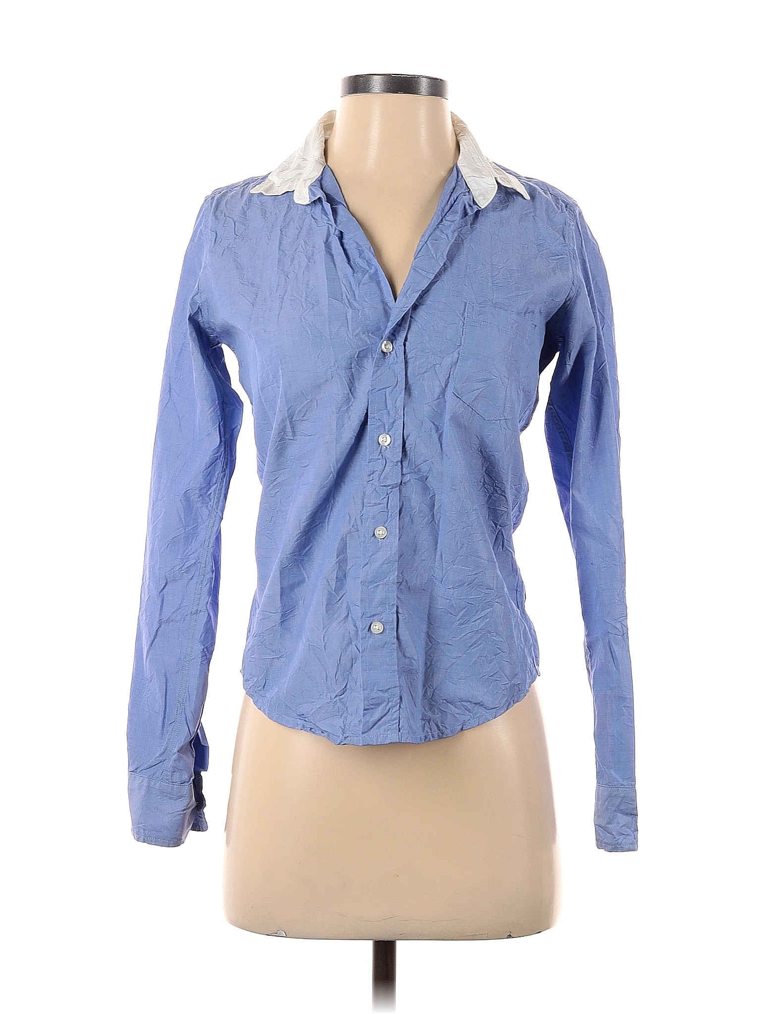 Frank & Eileen 100% Cotton Checkered-gingham Blue Long Sleeve Button-Down Shirt Size XS - 75% ...