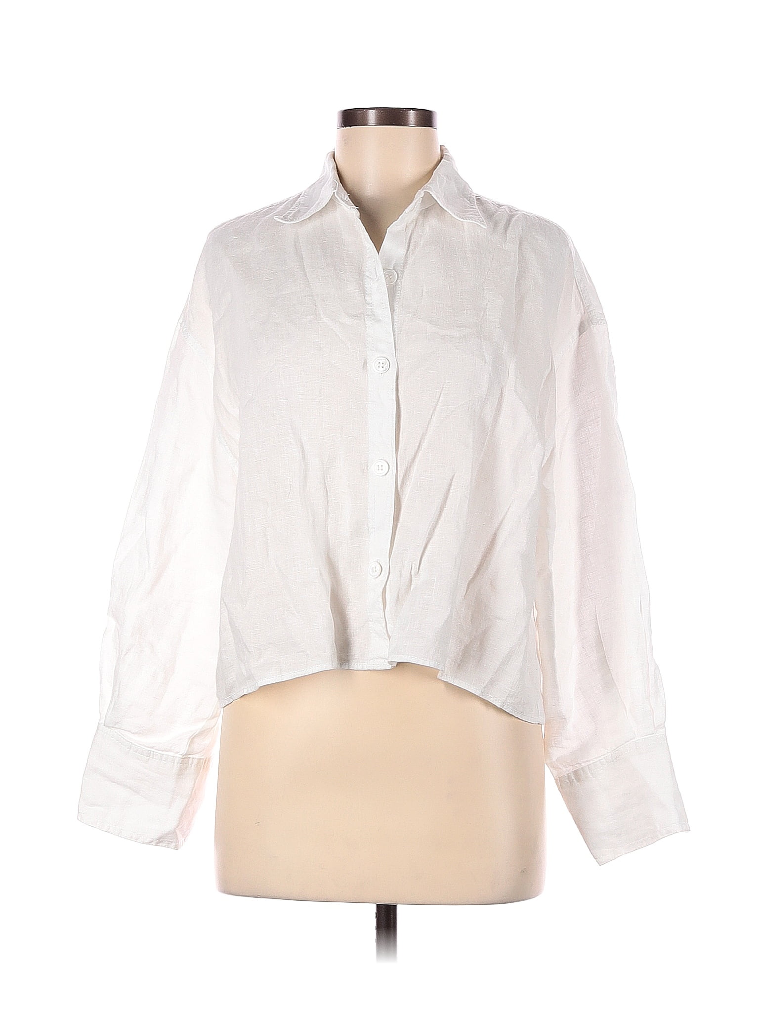 Zara Solid White Long Sleeve Button-Down Shirt Size M - 43% off | thredUP