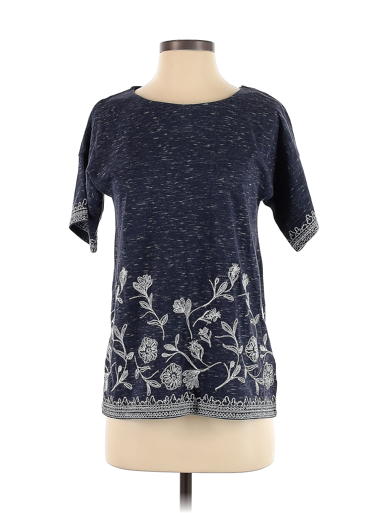 White Stuff 100% Cotton Floral Navy Blue Short Sleeve T-Shirt Size 8 ...
