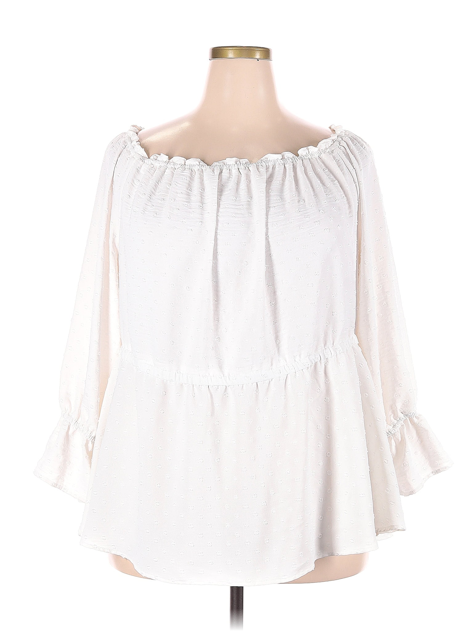 Lane Bryant 100 Polyester Polka Dots White Long Sleeve Blouse Size 26