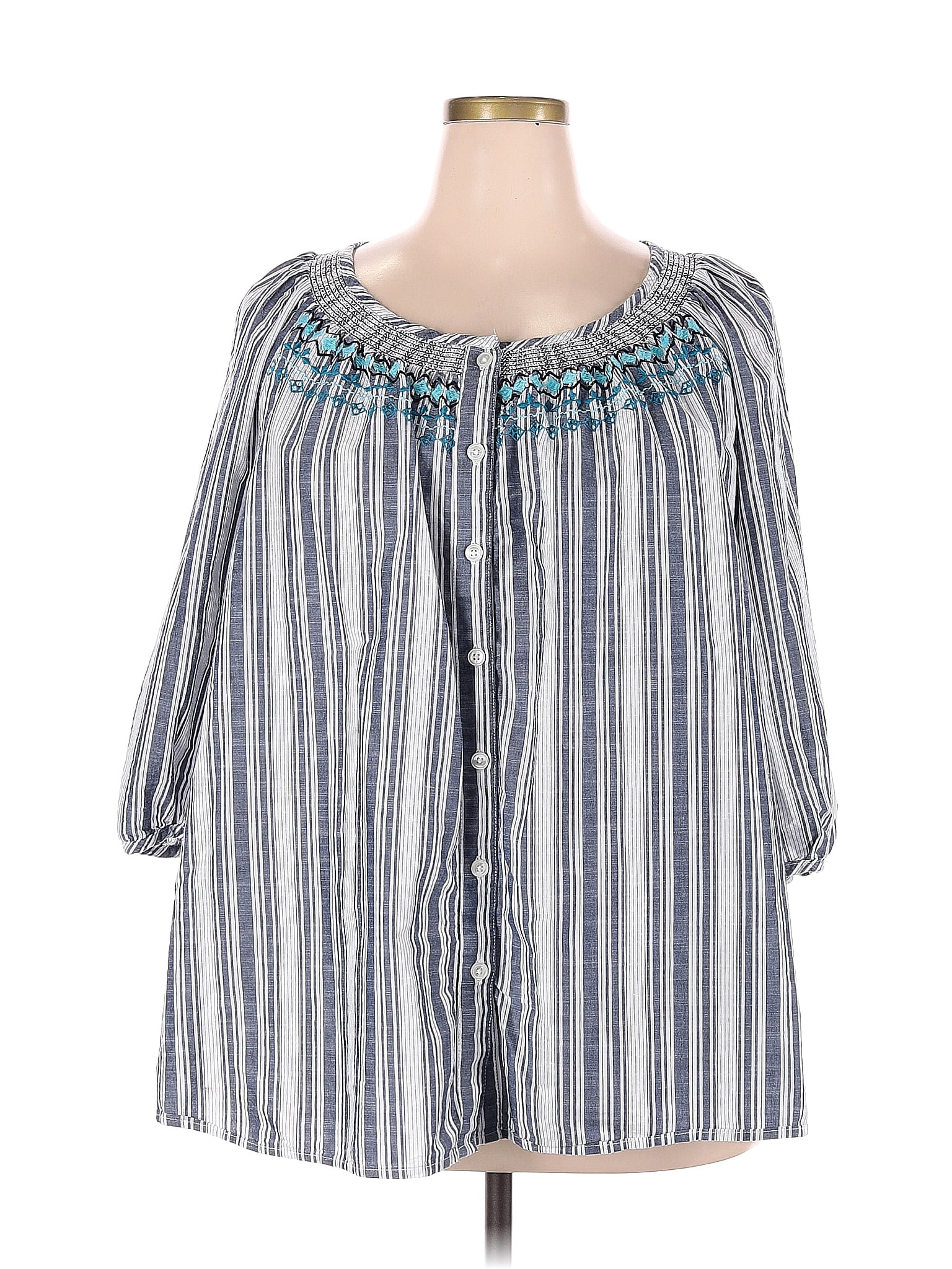 Catherines Stripes Blue Short Sleeve Blouse Size 3x Plus 62 Off