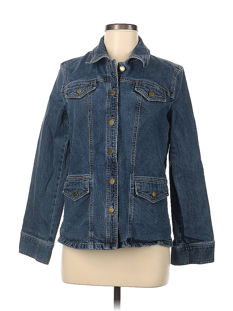 Jones New York Signature Solid Blue Denim Jacket Size M 72 Off Thredup