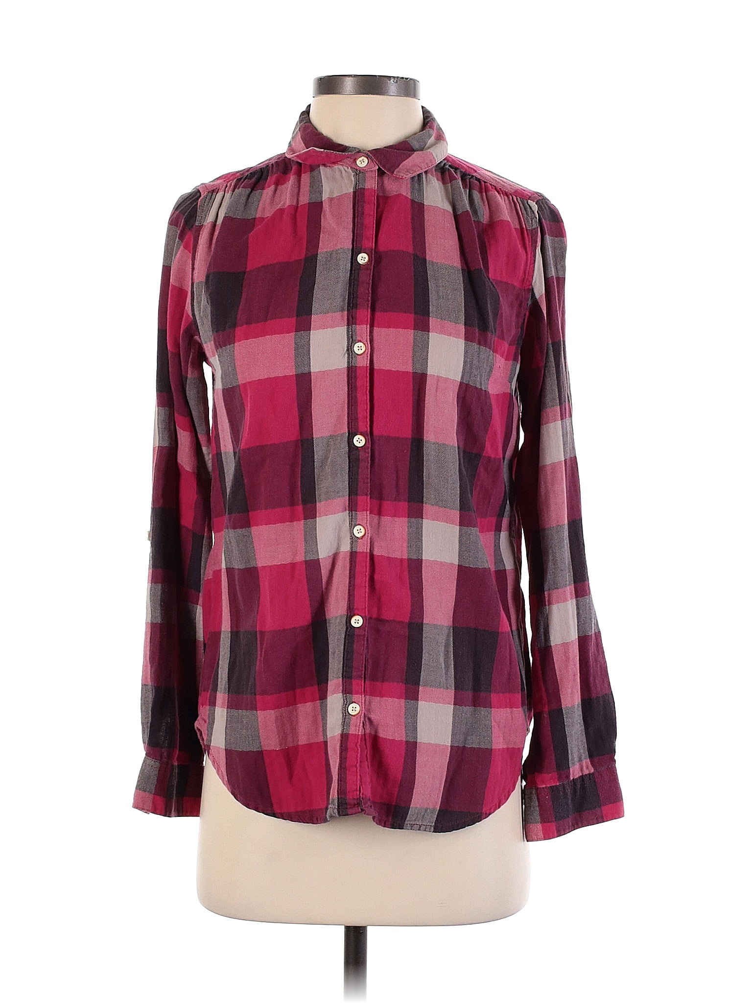 Isabella suits 100% Cotton Checkered-gingham Multi Color Burgundy Long Sleeve Button-Down Shirt ...