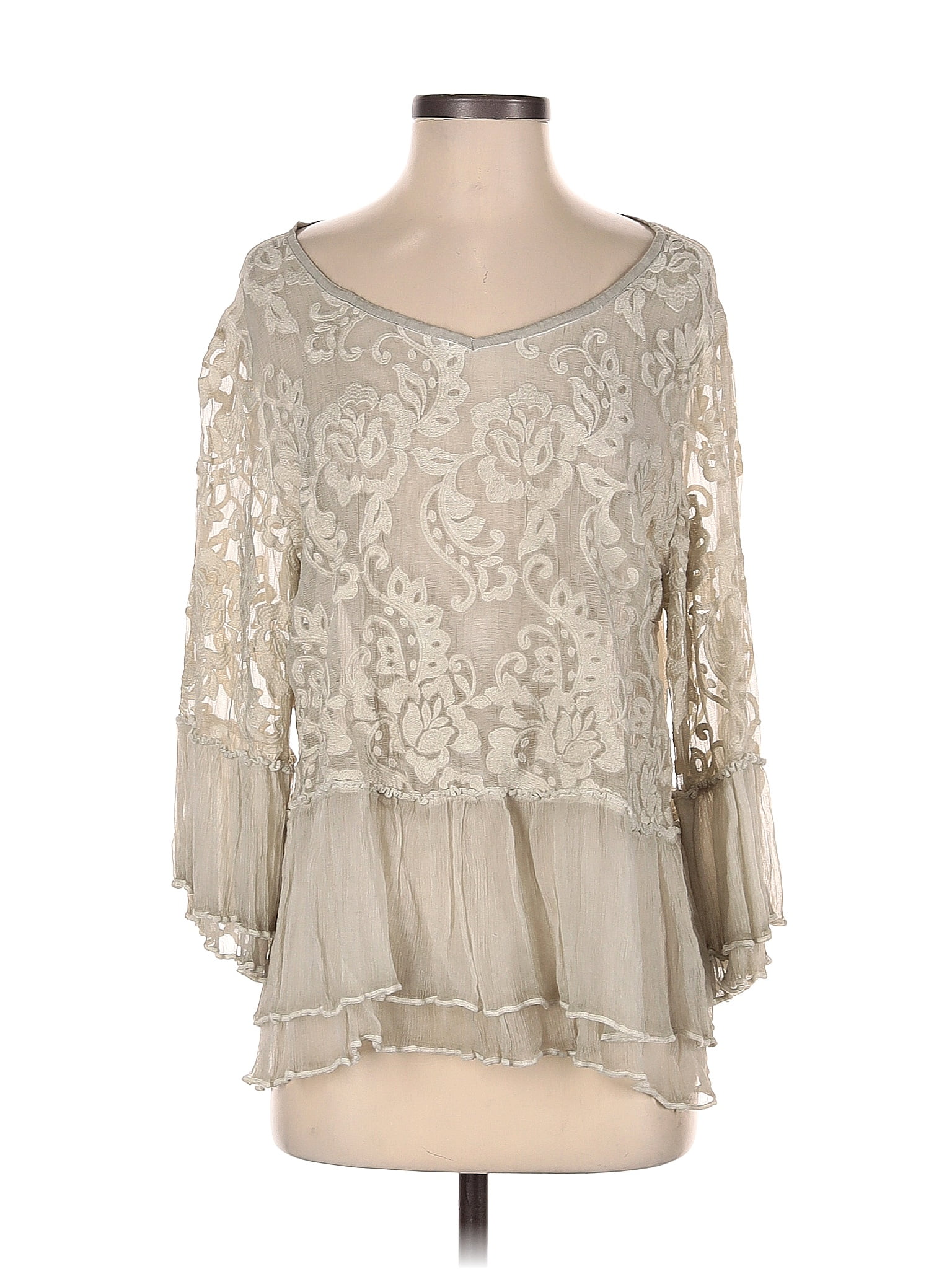 Gretty Zueger Floral Tan Silver Long Sleeve Blouse Size S - 68% off ...