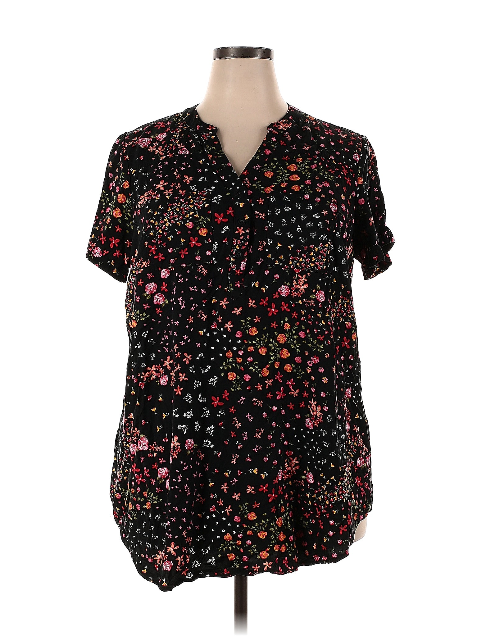 Torrid 100% Rayon Floral Black Short Sleeve Blouse Size 2X Plus (2 ...