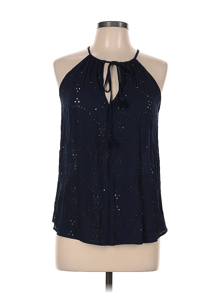 Lovestitch 100 Rayon Polka Dots Navy Blue Sleeveless Blouse Size M