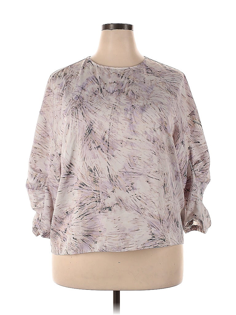 Worthington 100 Polyester Multi Color Purple Short Sleeve Blouse Size