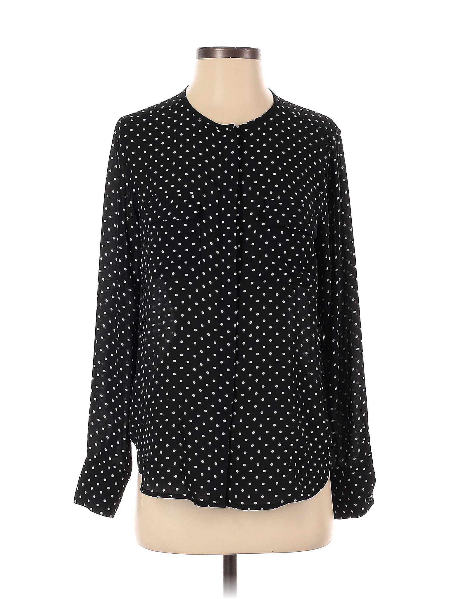 Who What Wear 100 Polyester Polka Dots Black Long Sleeve Blouse Size S