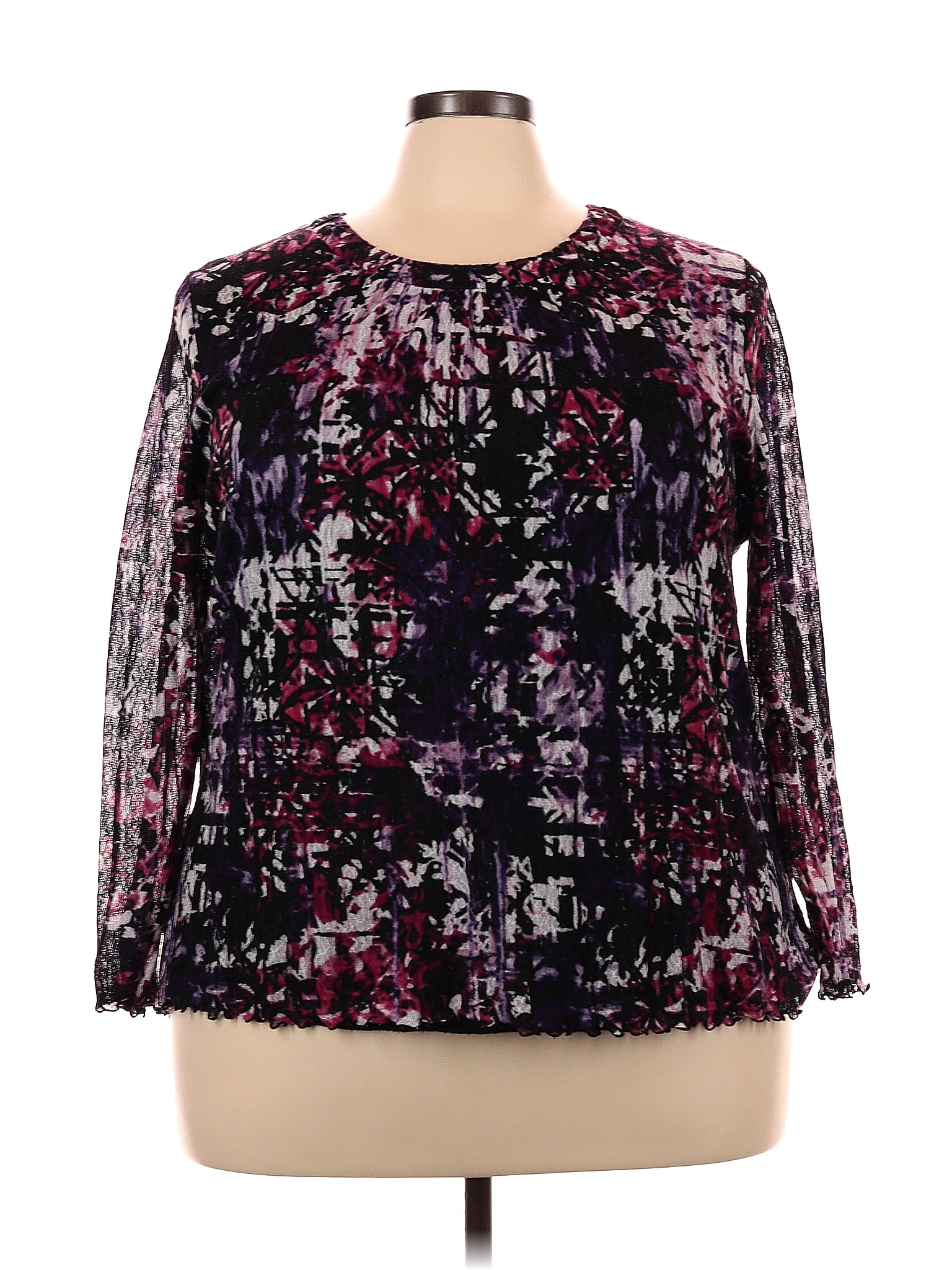 Cj Banks Floral Multi Color Purple Long Sleeve Blouse Size 3X (Plus ...