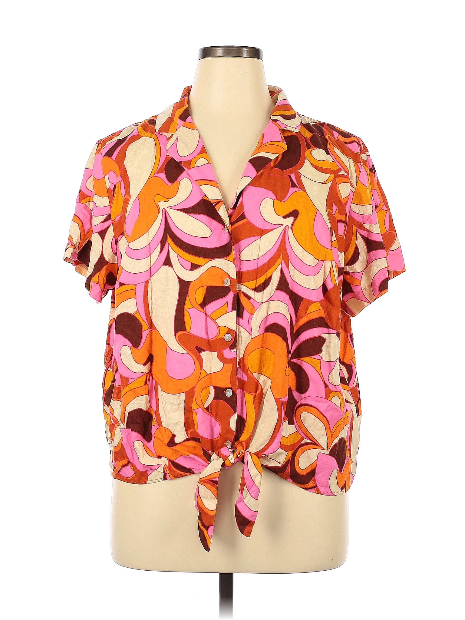 Ava And Viv Tropical Orange Short Sleeve Button Down Shirt Size 1x Plus