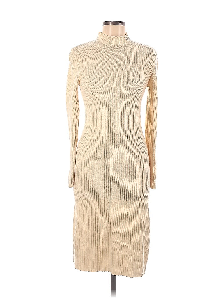 State Cashmere 100% Cashmere Solid Tan Ivory Casual Dress Size M - 67% ...