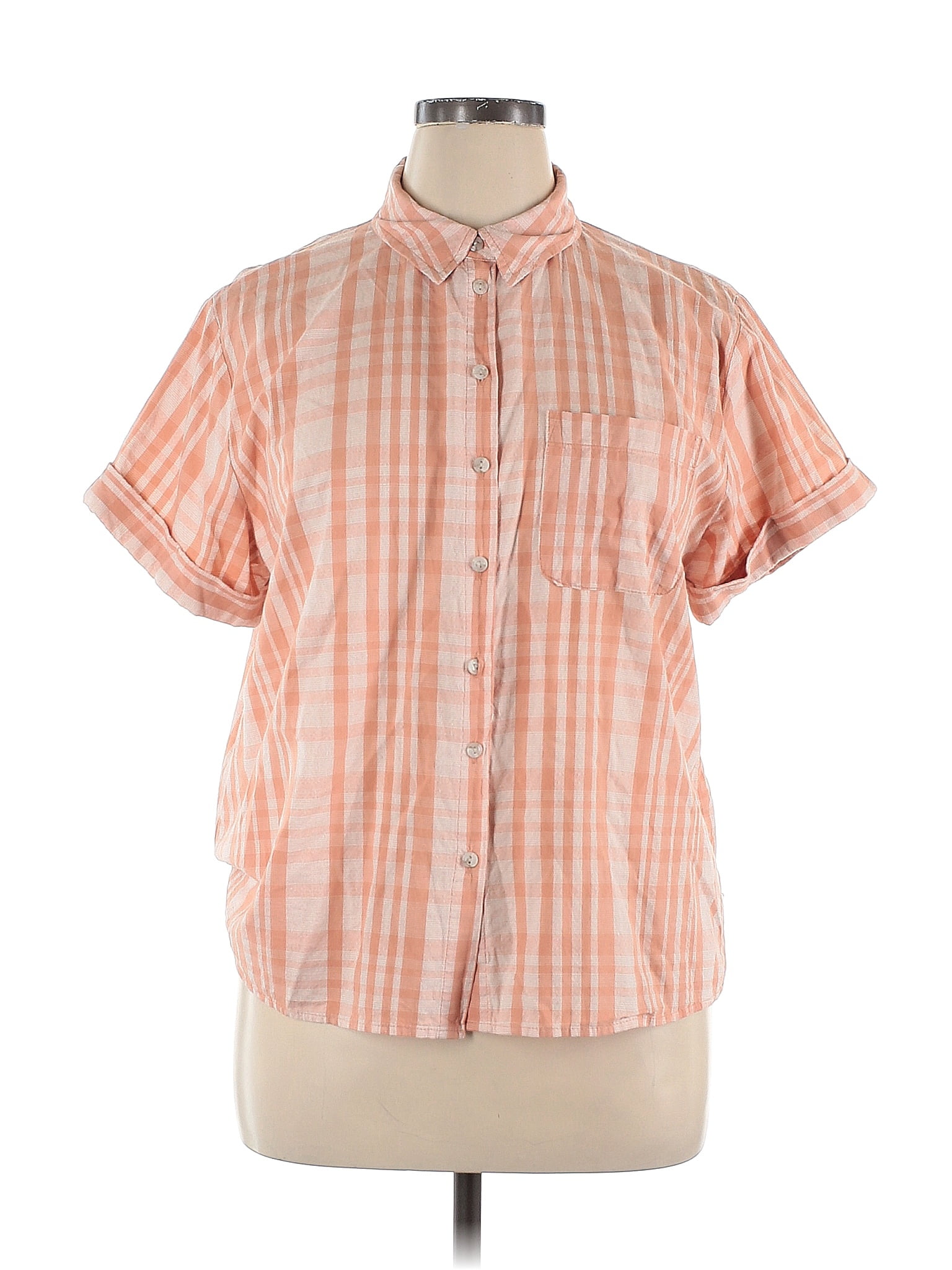 Universal Thread Checkered-gingham Orange Short Sleeve Button-Down ...