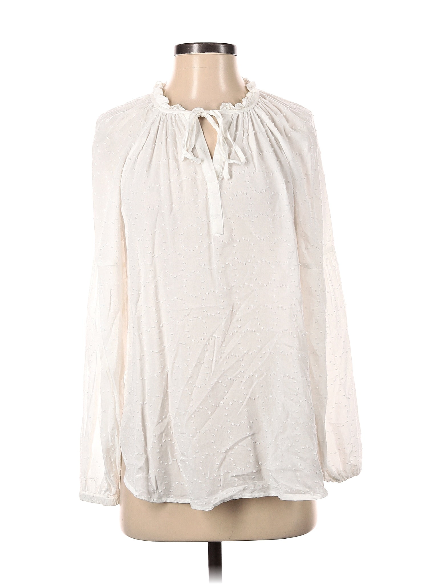 Ann Taylor Loft 100 Rayon White Ivory Long Sleeve Blouse Size S 65