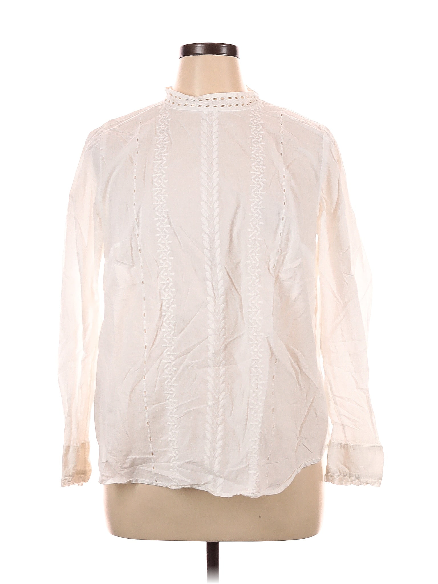 Ann Taylor Loft 100 Cotton White Ivory Long Sleeve Blouse Size 16