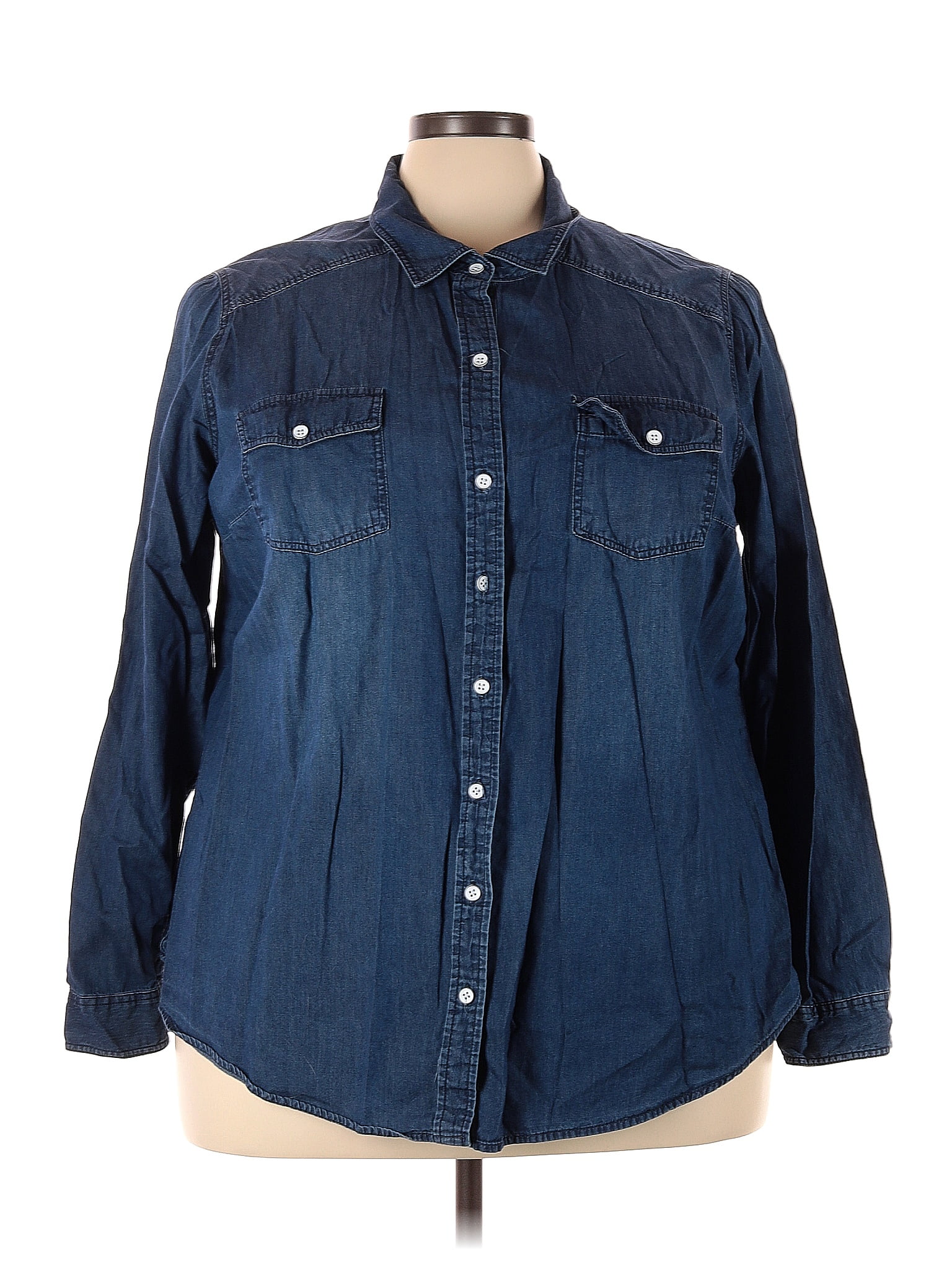 Torrid Blue Long Sleeve Button-Down Shirt Size 3X Plus (3) (Plus) - 55% off | thredUP
