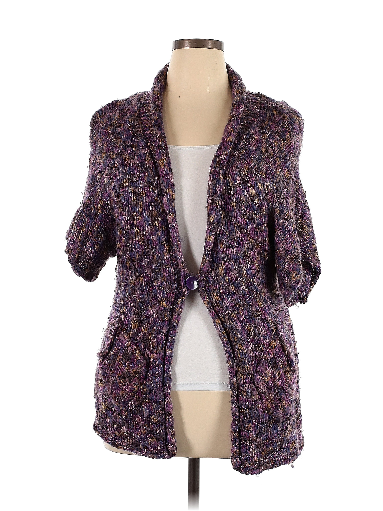 Jillian - Nicole Color Block Multi Color Purple Cardigan Size 1X (Plus ...