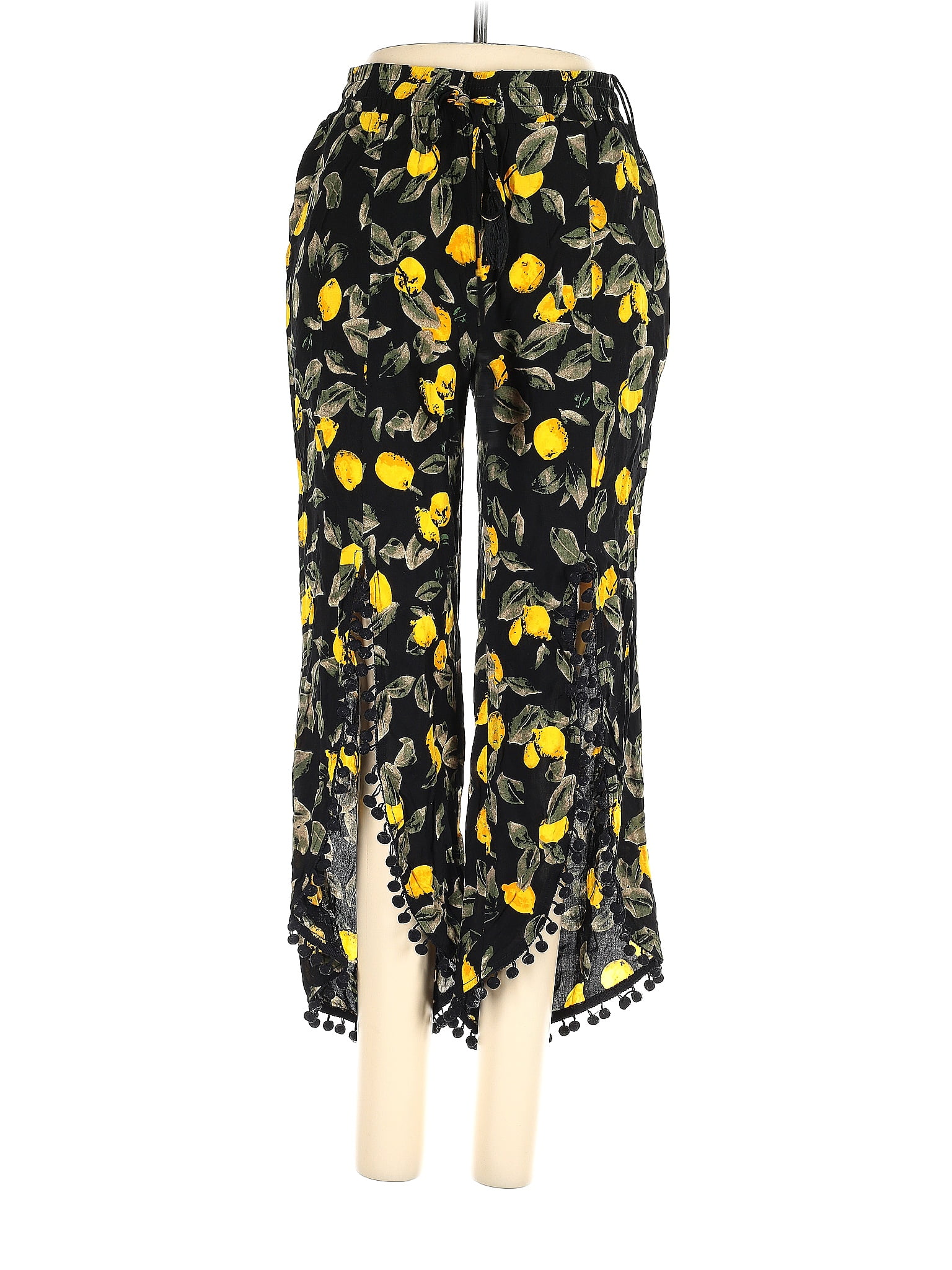 Solitaire Swim 100% Rayon Floral Black Yellow Casual Pants Size S - 73% ...