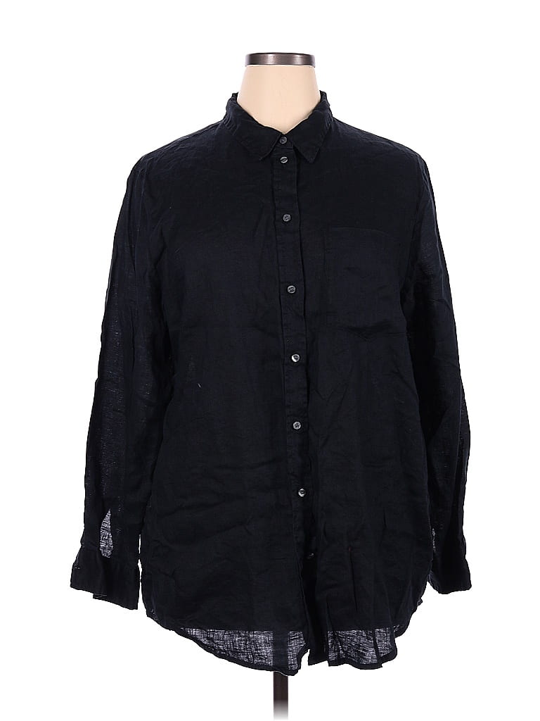 Gap 100 Linen Solid Black Long Sleeve Button Down Shirt Size Xl 64
