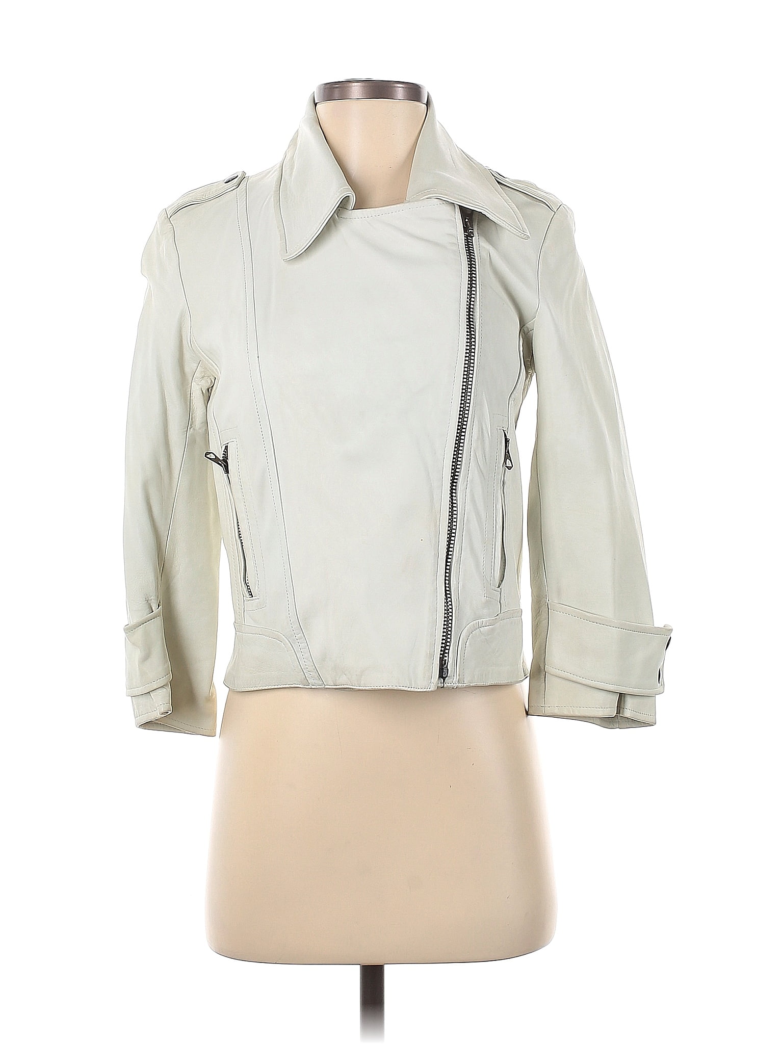 French Connection 100% Leather Solid Ivory Jacket Size 2 - 76% off ...