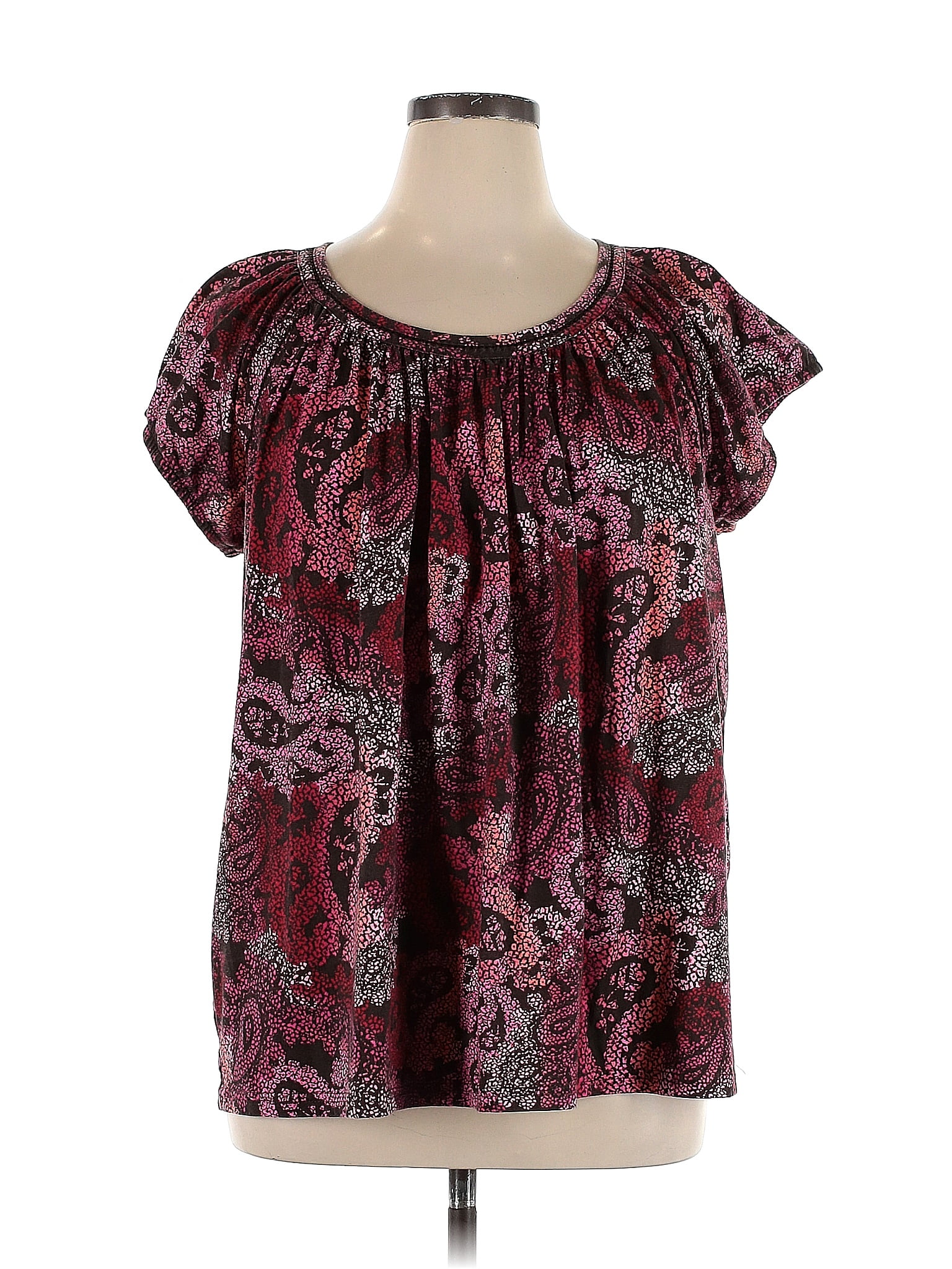 Basic Editions Paisley Burgundy Long Sleeve Blouse Size 2X (Plus) - 40% ...