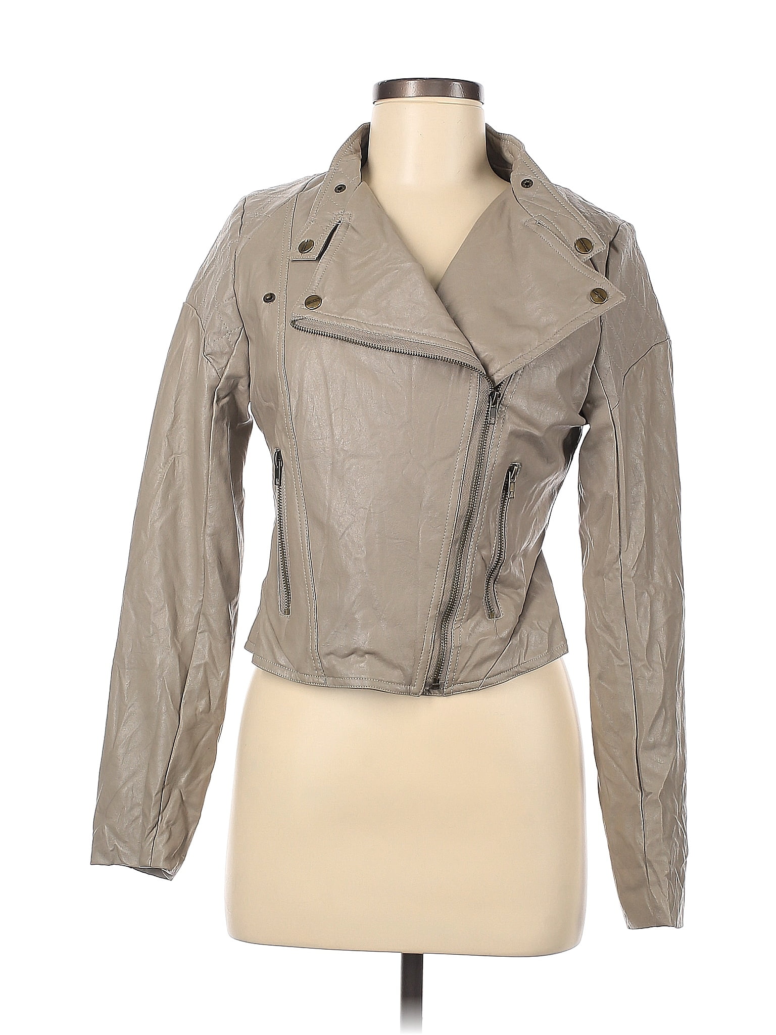 Urban Behavior 100% Polyurethane Solid Tan Faux Leather Jacket Size M ...