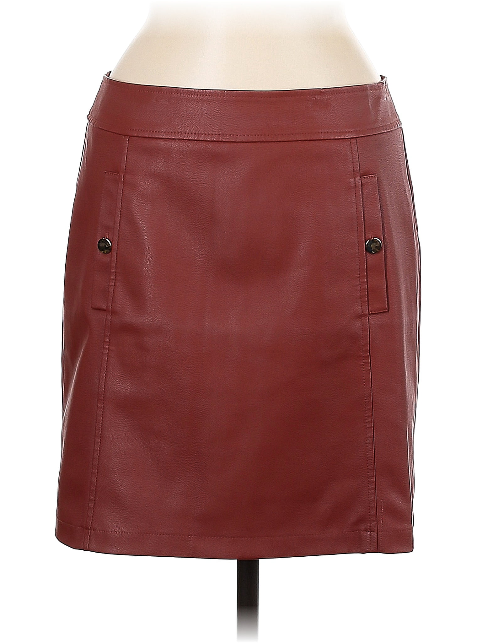 Ann Taylor Loft 100 Polyester Burgundy Faux Leather Skirt Size 6