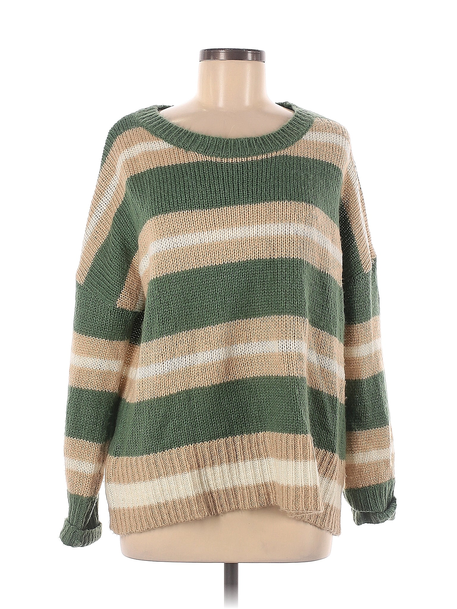 She + Sky 100% Acrylic Color Block Stripes Green Pullover Sweater Size ...