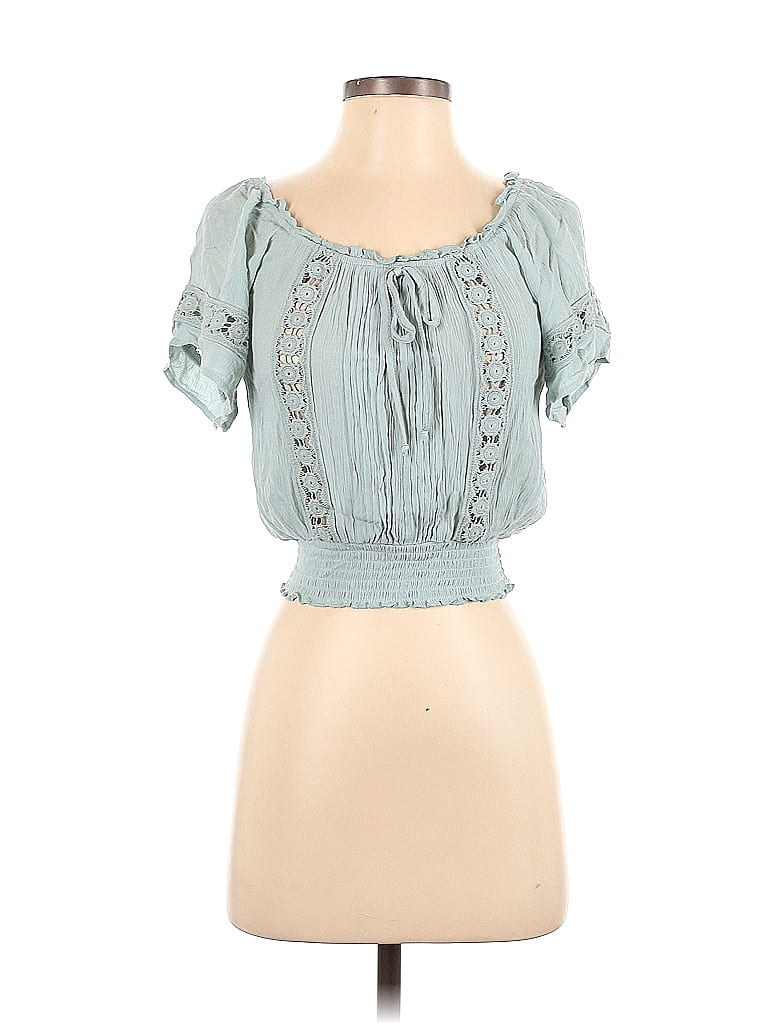 Gypsies And Moondust 100 Rayon Stripes Blue Short Sleeve Blouse Size Xs