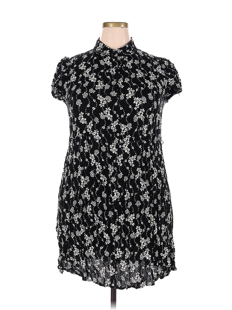 Mlle Gabrielle 100 Rayon Floral Multi Color Black Casual Dress Size 2x