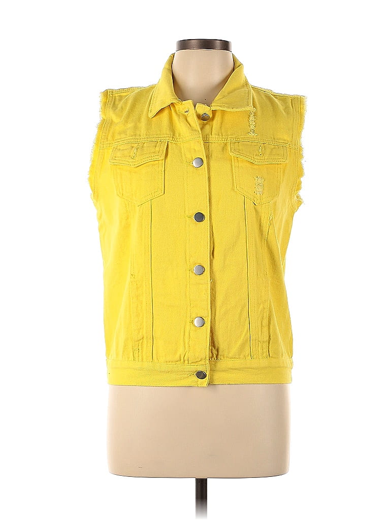 LoveU.Dear Solid Yellow Denim Vest Size 2X (Plus) - 67% off | ThredUp