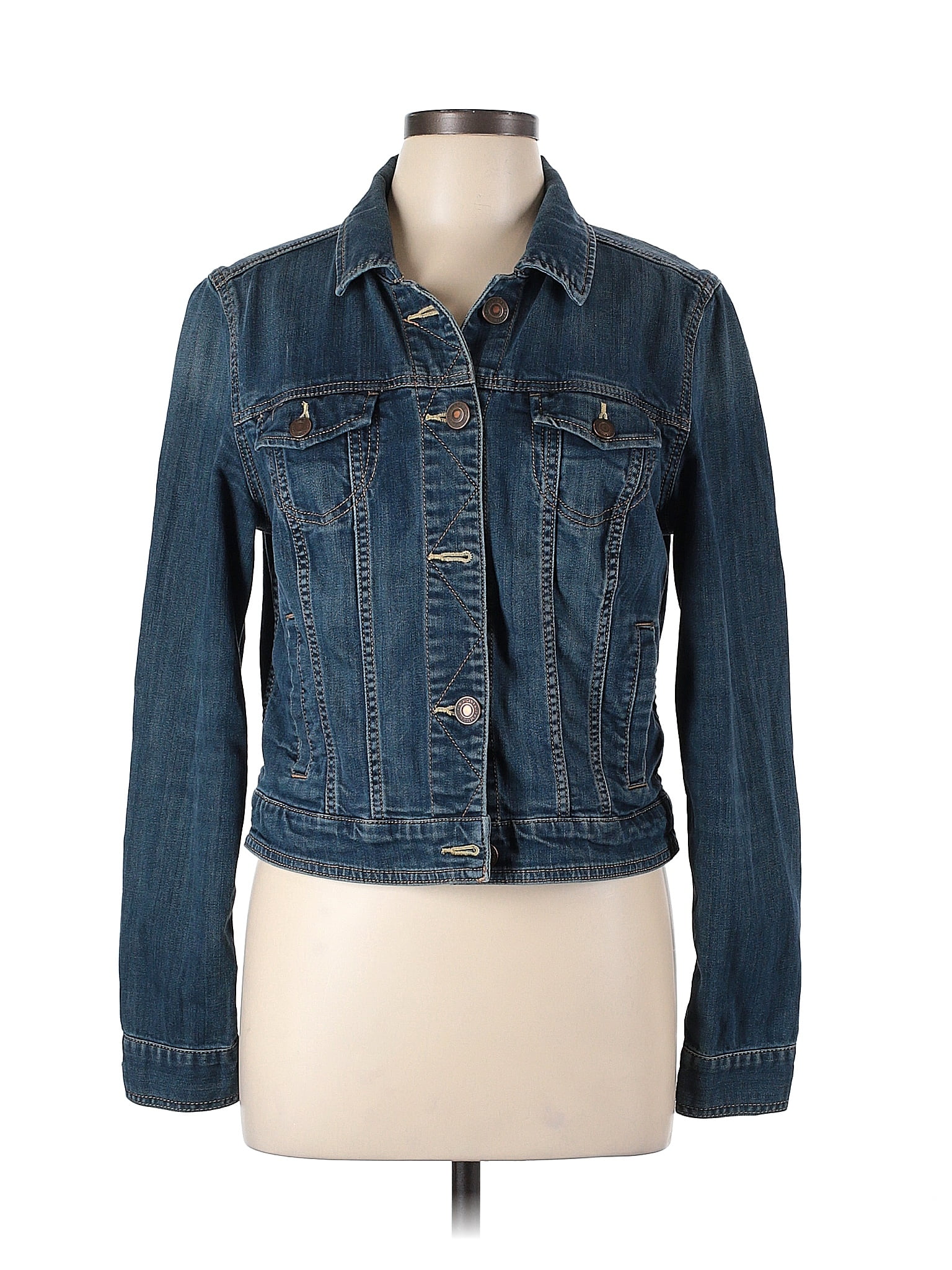 American Eagle Outfitters Solid Blue Denim Jacket Size L 53 Off