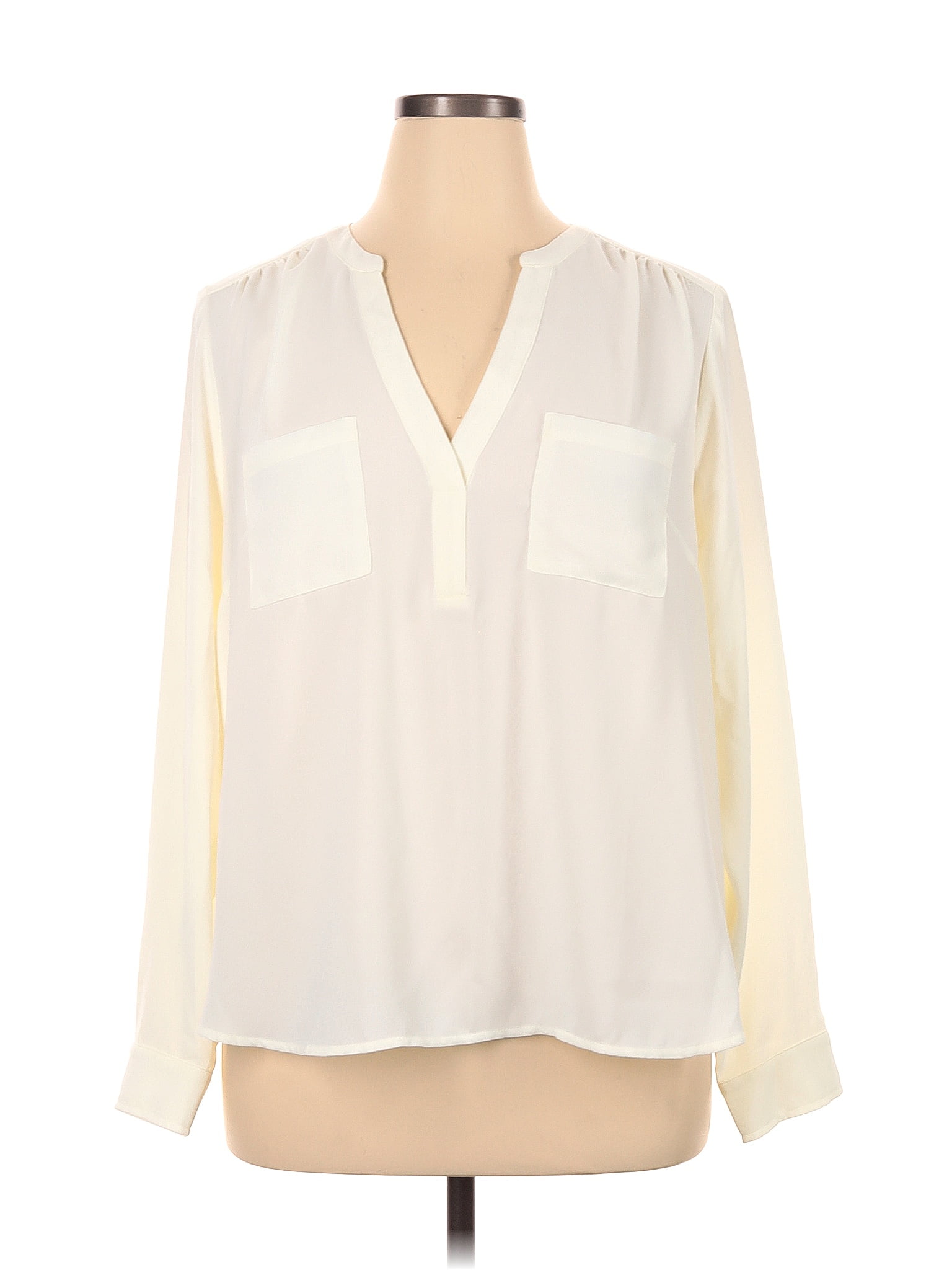 89th And Madison 100 Polyester Solid Ivory Long Sleeve Blouse Size Xl