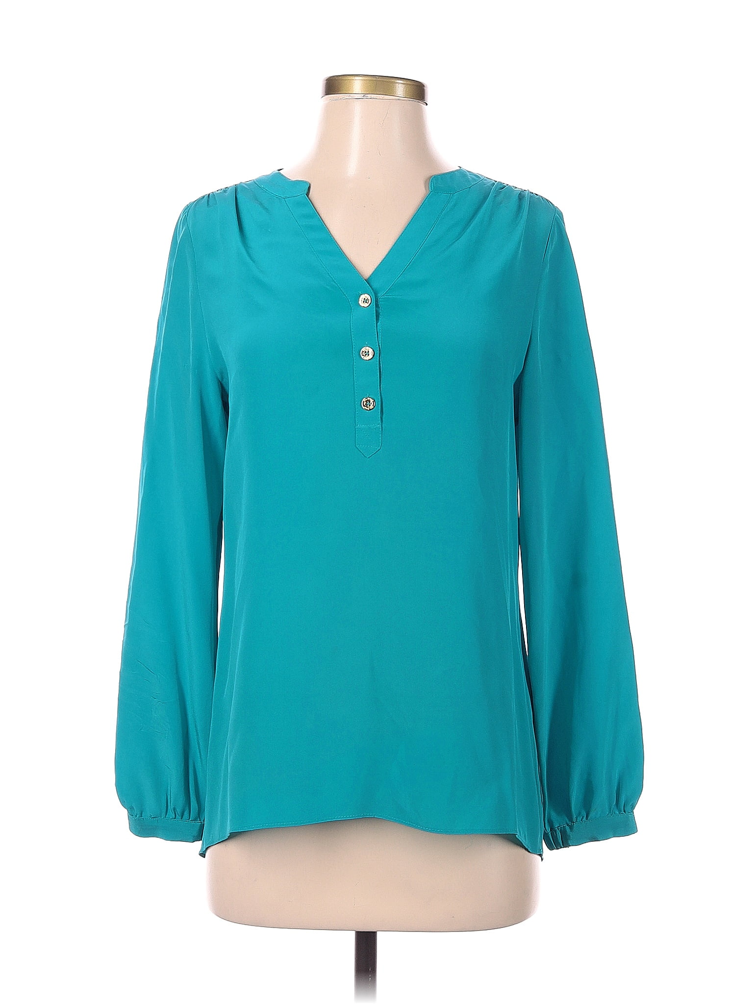 Lilly Pulitzer 100 Silk Teal Long Sleeve Blouse Size Xs 74 Off