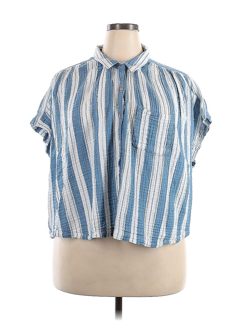 Old Navy 100 Cotton Color Block Stripes Blue Short Sleeve Blouse Size