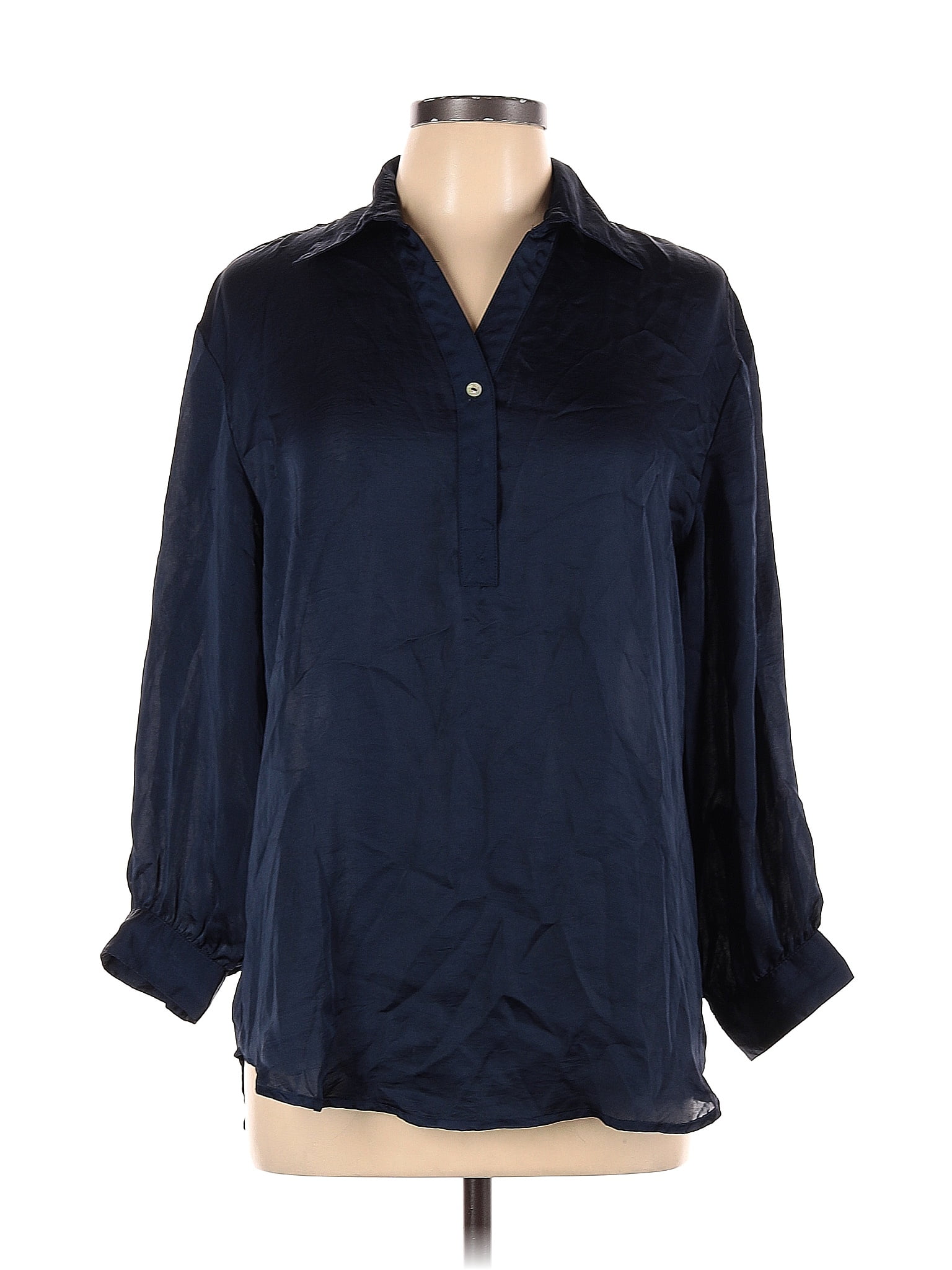 Violet And Claire 100 Polyester Solid Navy Blue Long Sleeve Blouse Size