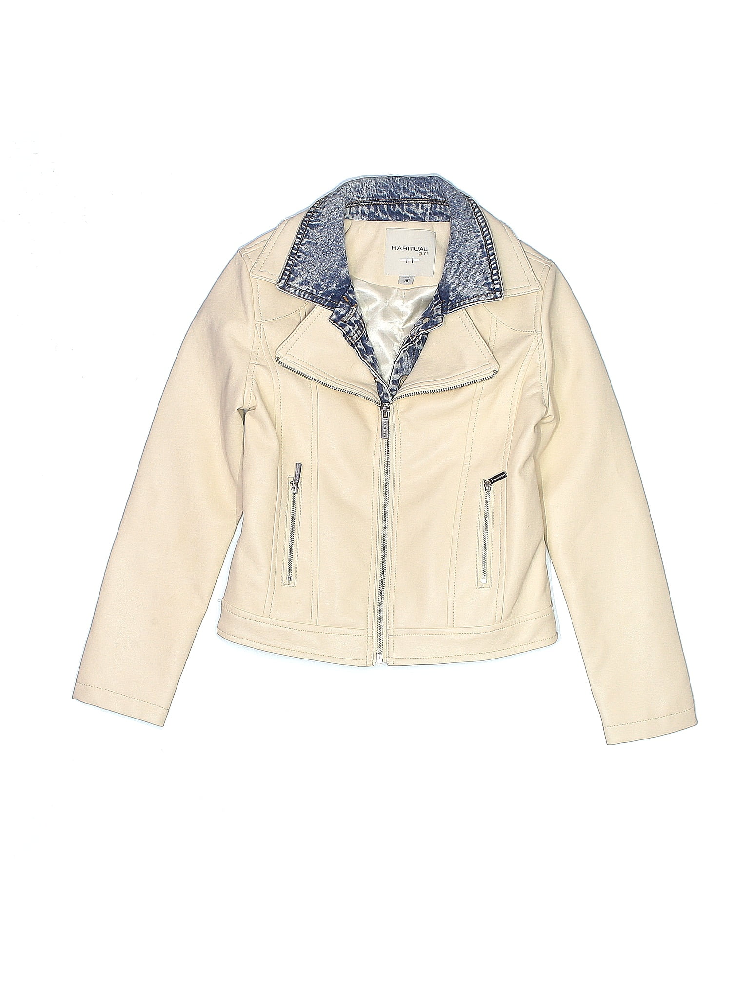 Habitual Girl Solid Ivory Faux Leather Jacket Size 10 - 70% off | ThredUp