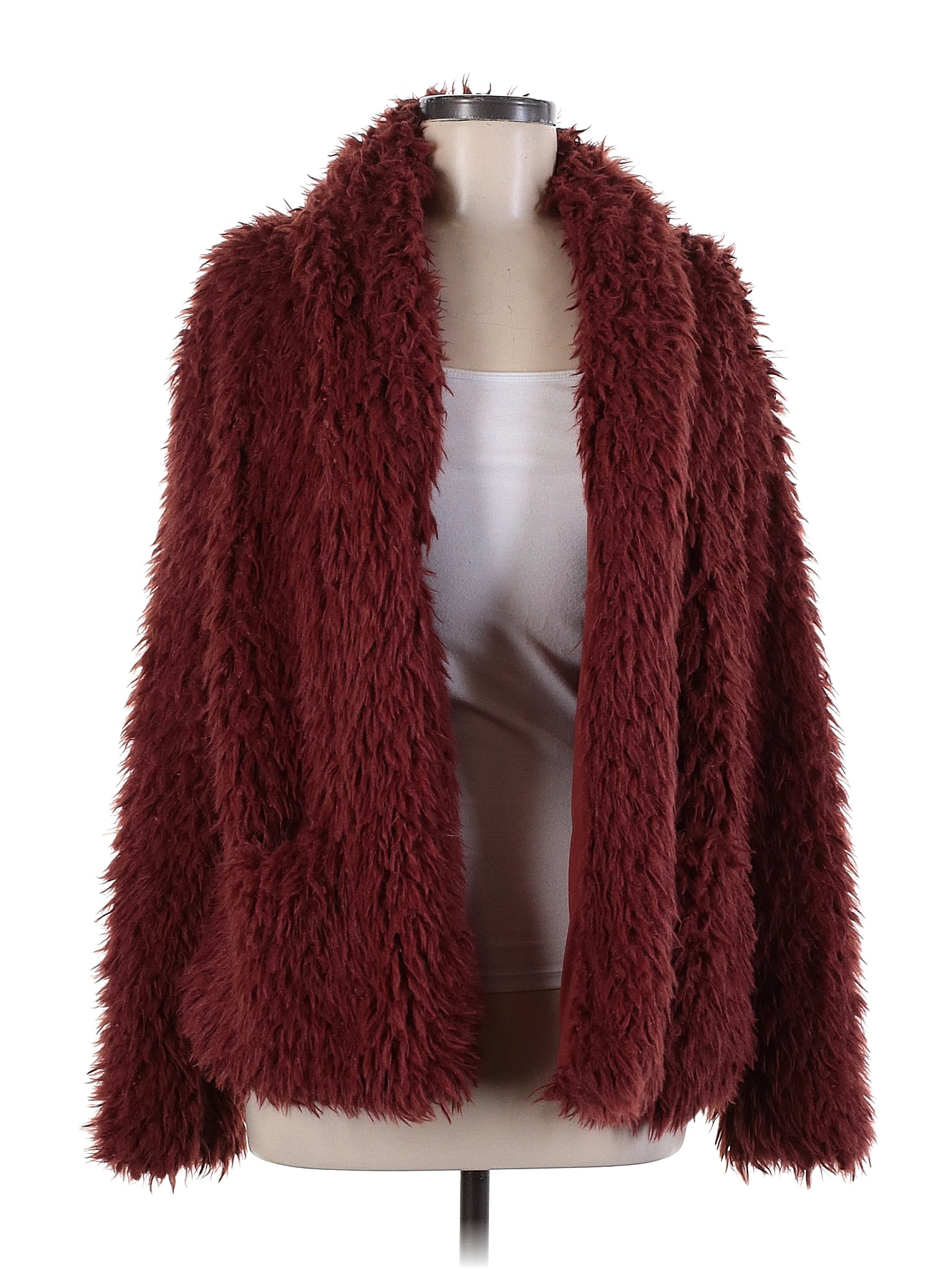 Love, Fire 100% Polyester Solid Burgundy Faux Fur Jacket Size M - 69% ...