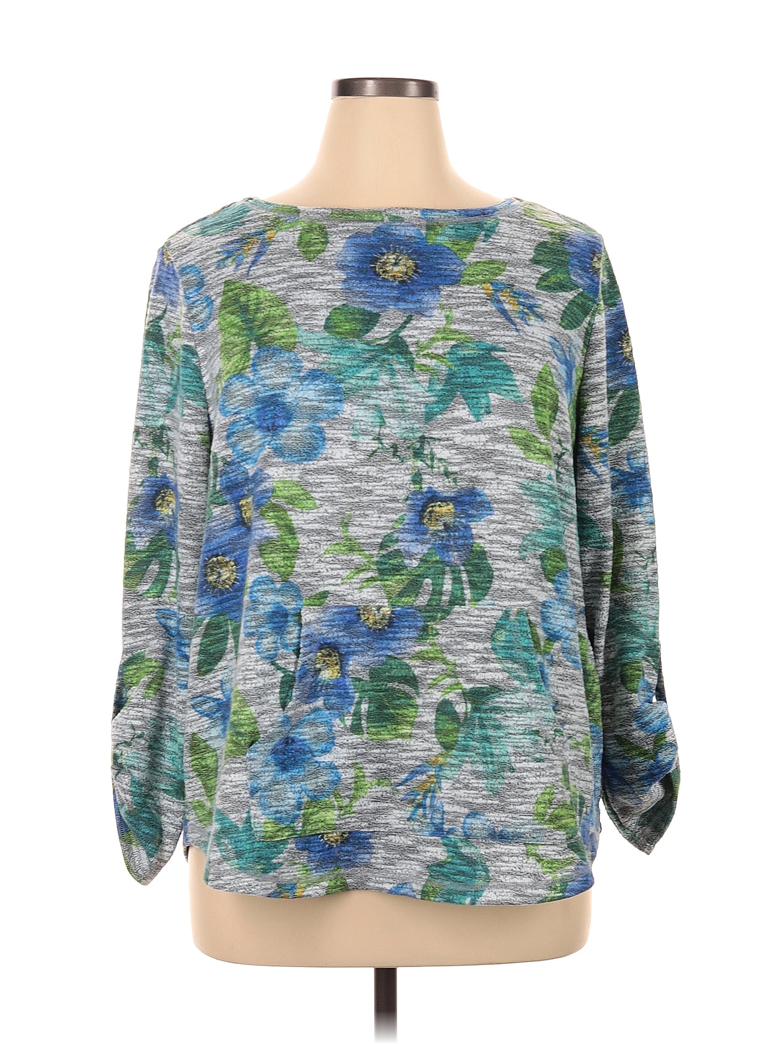 Ruby Rd. 100% Polyester Color Block Floral Multi Color Blue Pullover ...