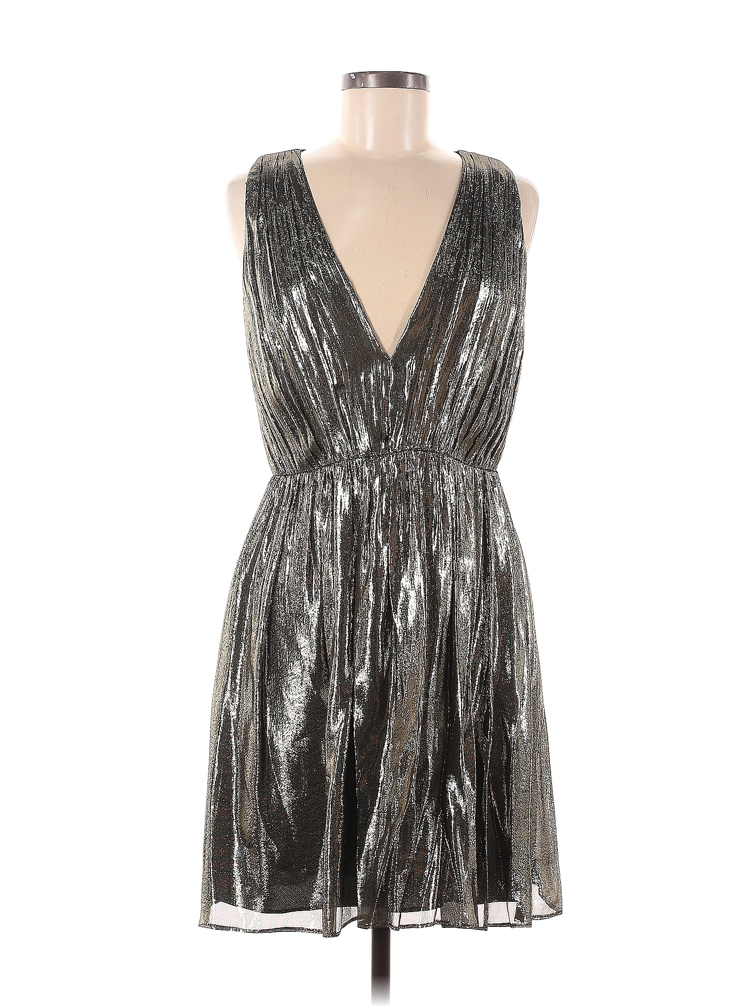 Alice Olivia Solid Metallic Silver Cocktail Dress Size 8 80 Off