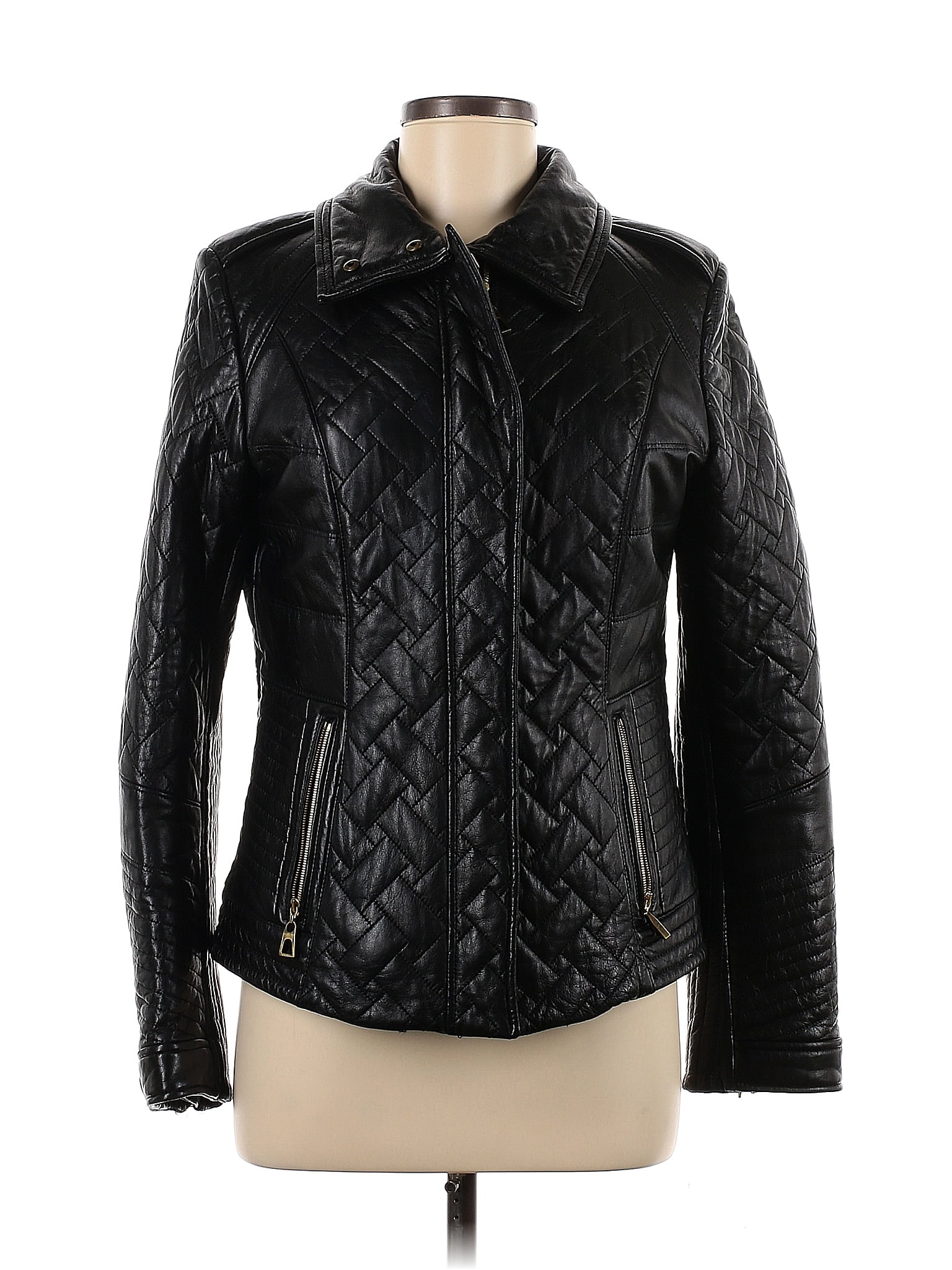 Cole Haan 100% Polyester Solid Black Faux Leather Jacket Size 6 - 69% off | thredUP