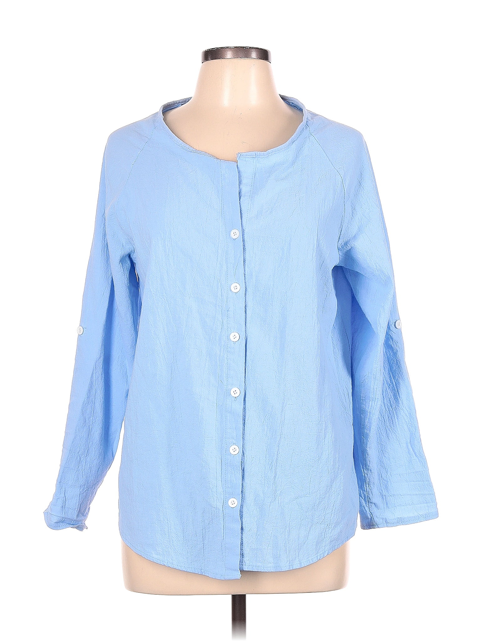 Misslook 100% Linen Stripes Blue Long Sleeve Blouse Size L - 72% off ...