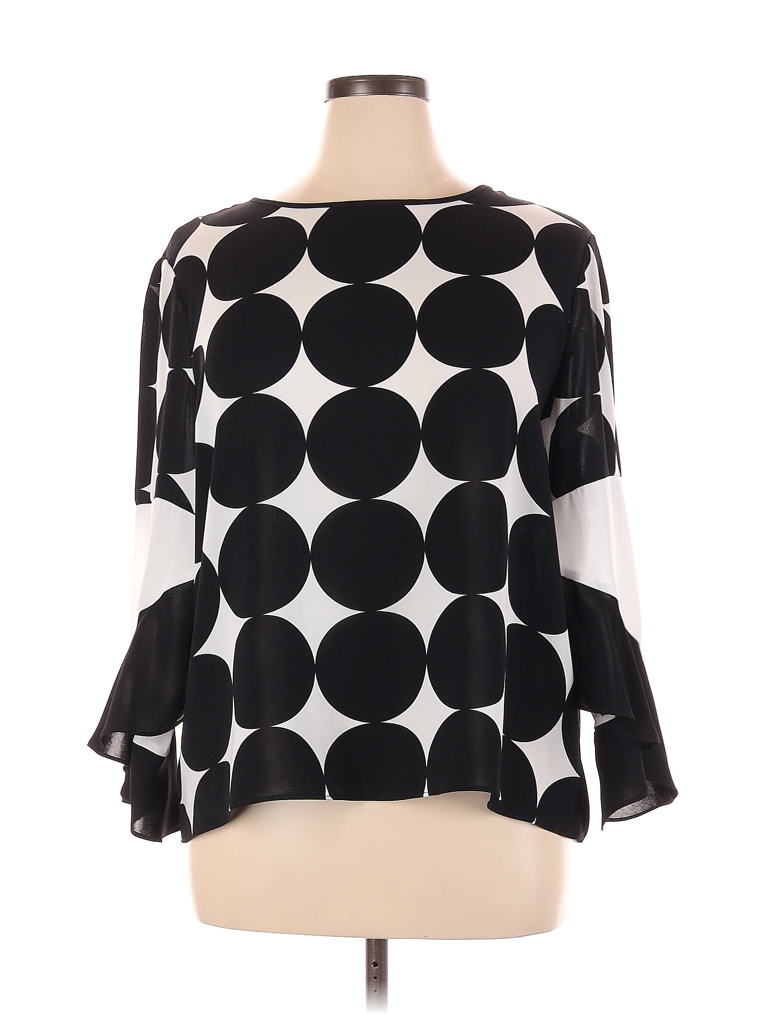 Chicos 100 Polyester Polka Dots Black Long Sleeve Blouse Size Xl 3