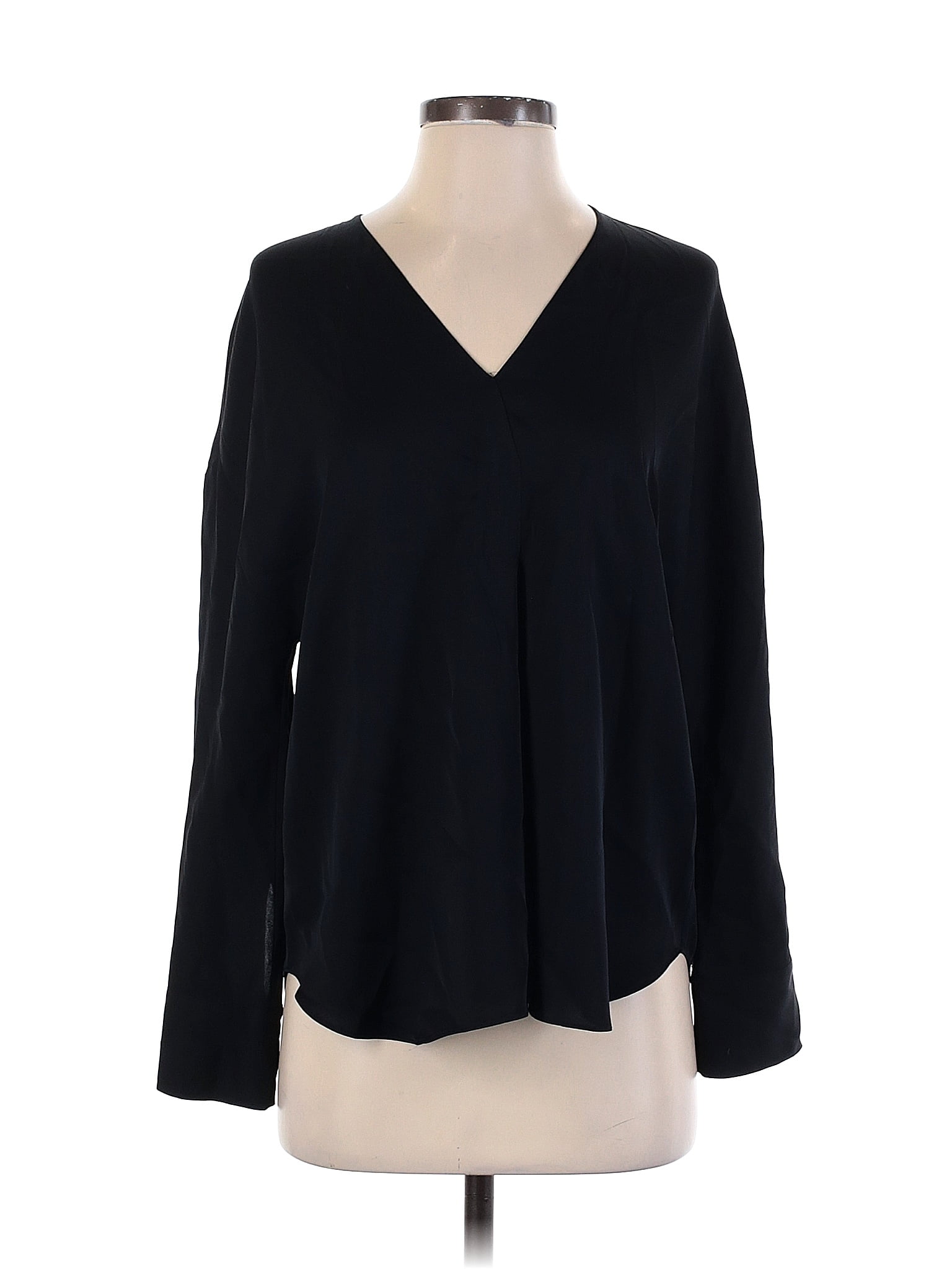 Vince Solid Black Long Sleeve Silk Top Size Xs 82 Off Thredup