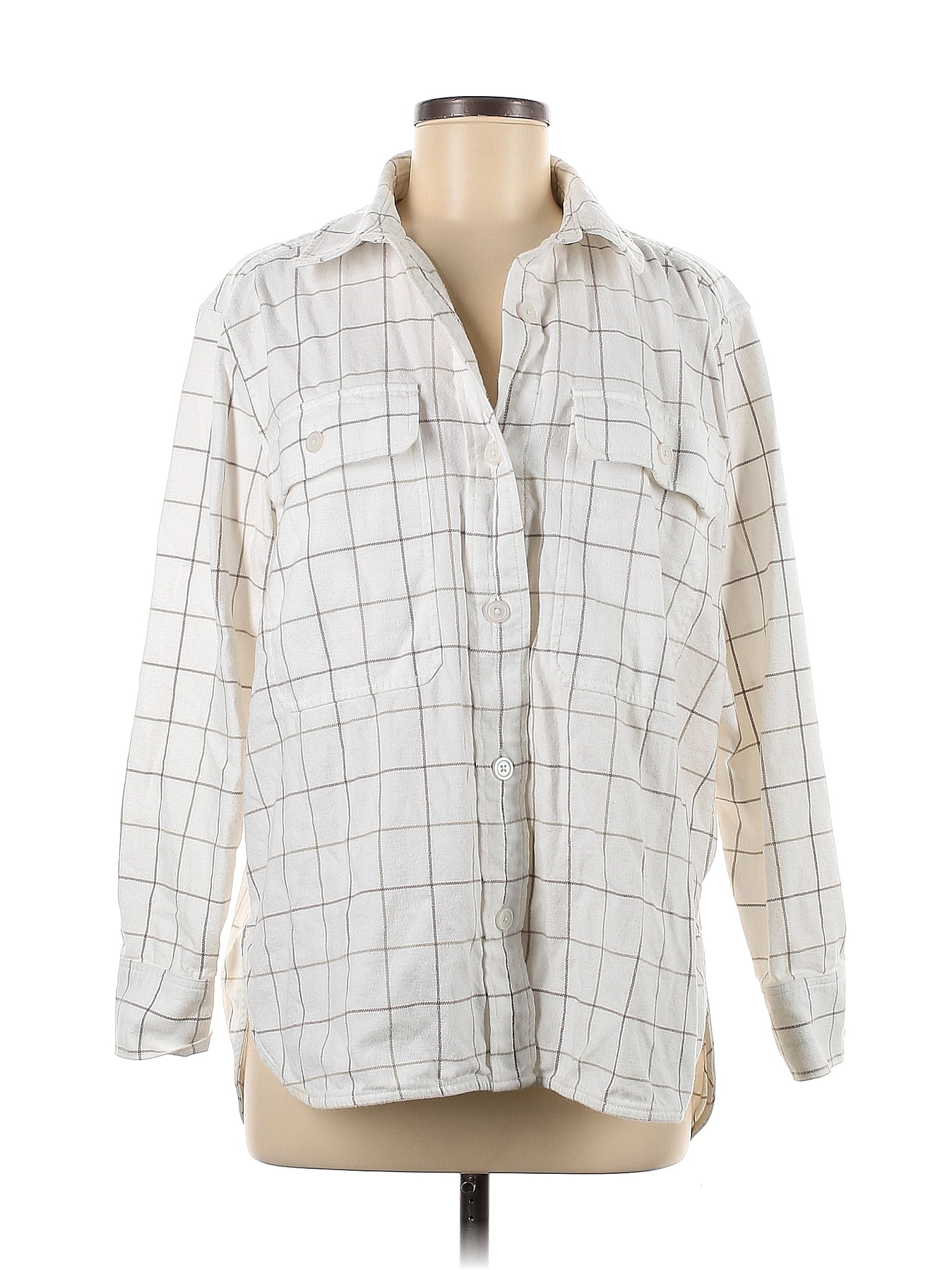 Everlane 100% Cotton Checkered-gingham White Ivory Long Sleeve Button-Down Shirt Size M - 47% ...