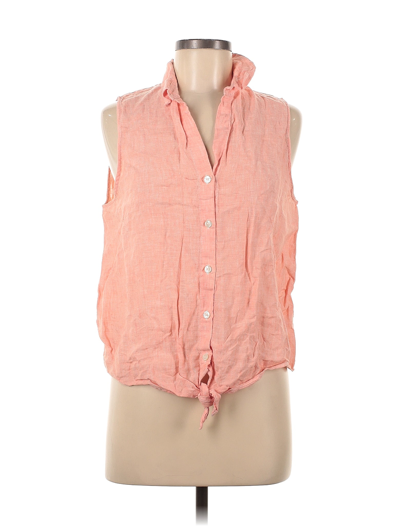 Saks Fifth Avenue 100 Linen Checkered Gingham Pink Orange Short Sleeve